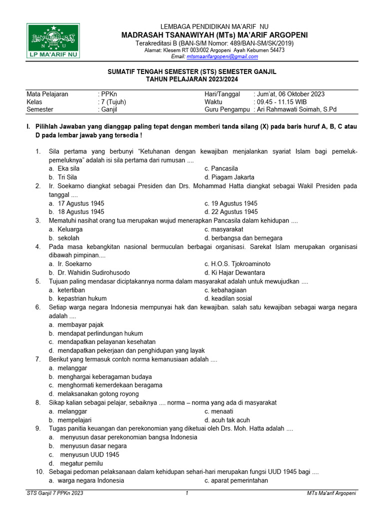 7. PPKn STS Ganjil 2022_2023 | PDF