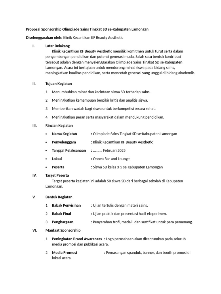 Proposal Sponsorship Olimpiade Sains Tingkat SD Se | PDF