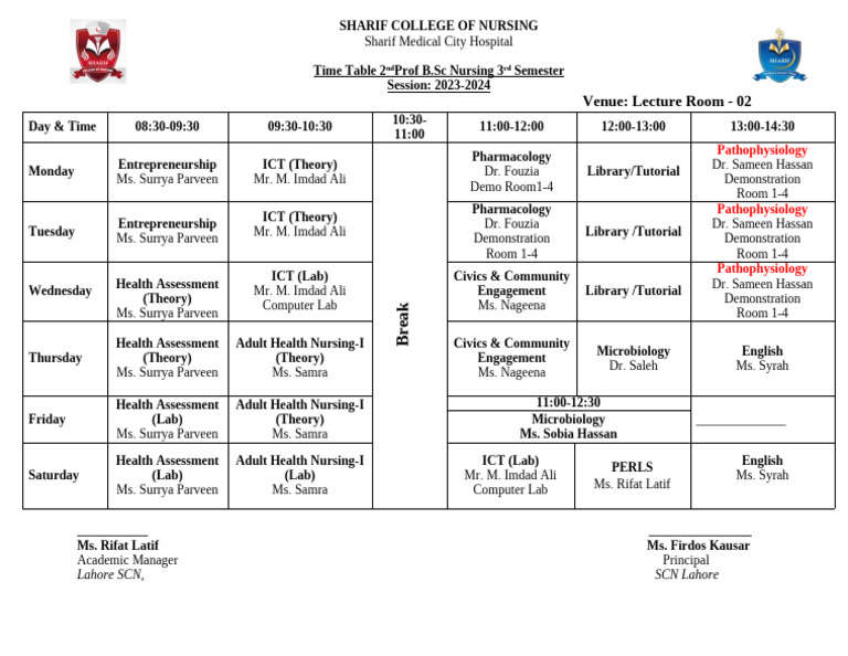 3rd Semester Weekly Class Timetable | PDF