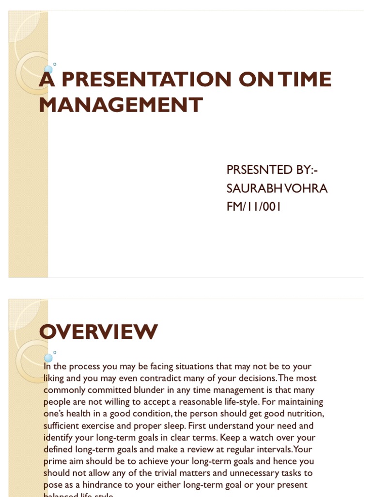 A Presentation On Time Management | PDF
