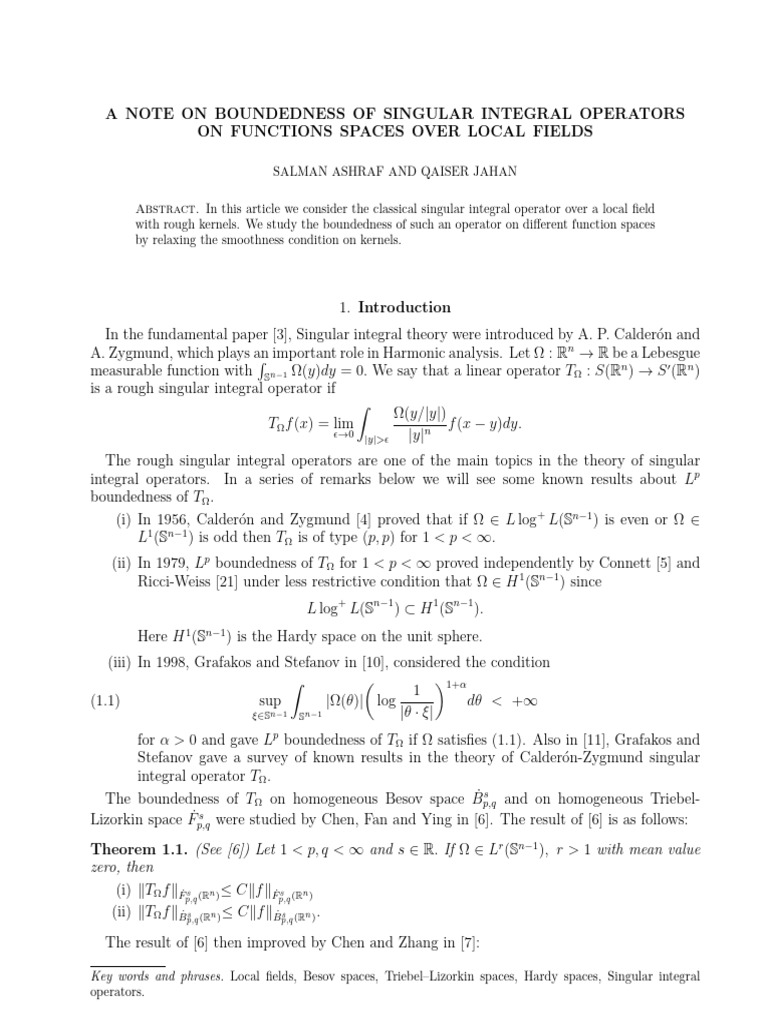 Singular Integral Operator | PDF | Field (Mathematics) | Mathematical Analysis