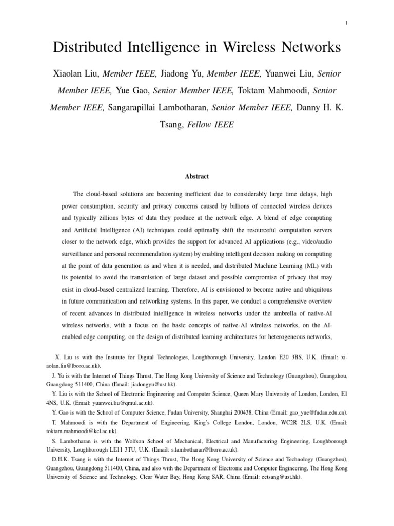 Distributed Intelligence in Wireless Networks | PDF | Deep Learning | Computer Network