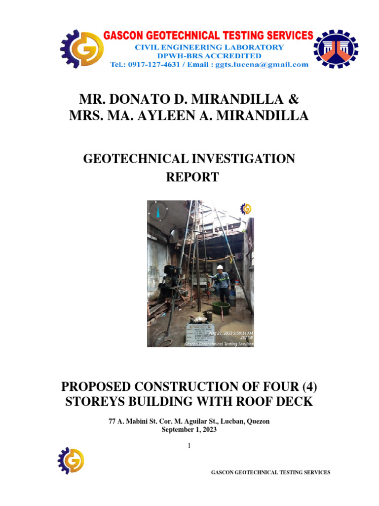 Geotechnical Investigation Report For Building Pdf Geotechnical