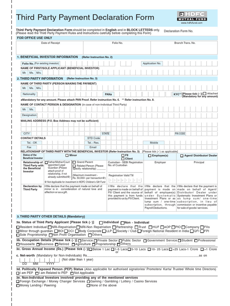 Third Party Declaration Form Editable 09062016 1 | PDF | Banks | Cheque