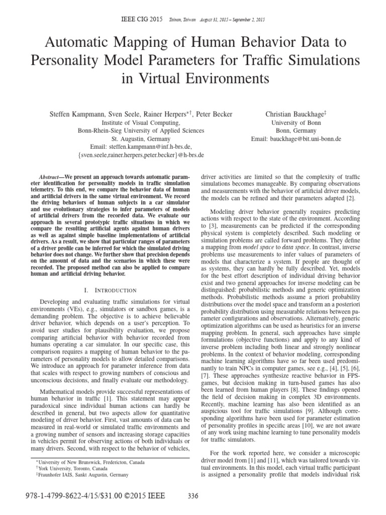 Automatic Mapping of Human Behavior Data to Personality Model Parameters for Traffic Simulations ...