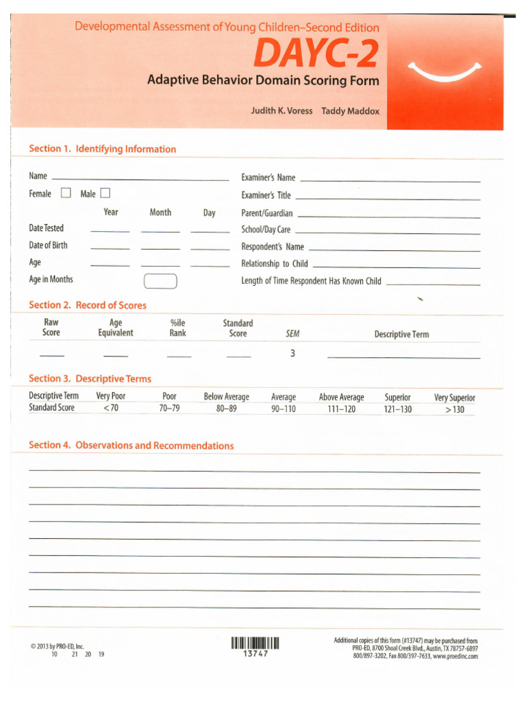 Adaptive Behavior Domain Scoring Form | PDF