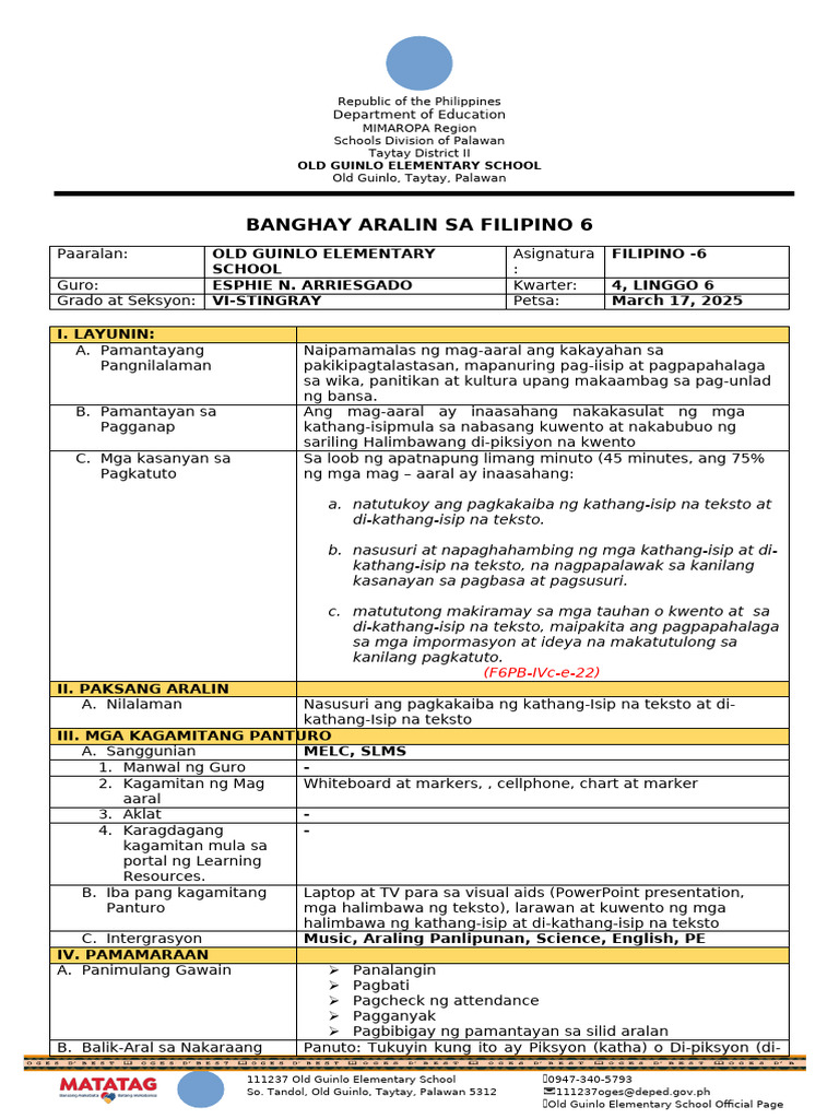 COT 4 (Filipino) | PDF