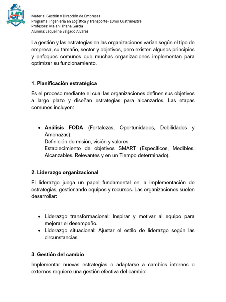 T2 Generalidades de Gestión y Estrategias Desarrolladas en Diversas Organizaciones. | PDF ...