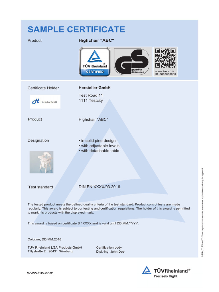 Tuv Rheinland Gs Mark Sample Certificate en | PDF