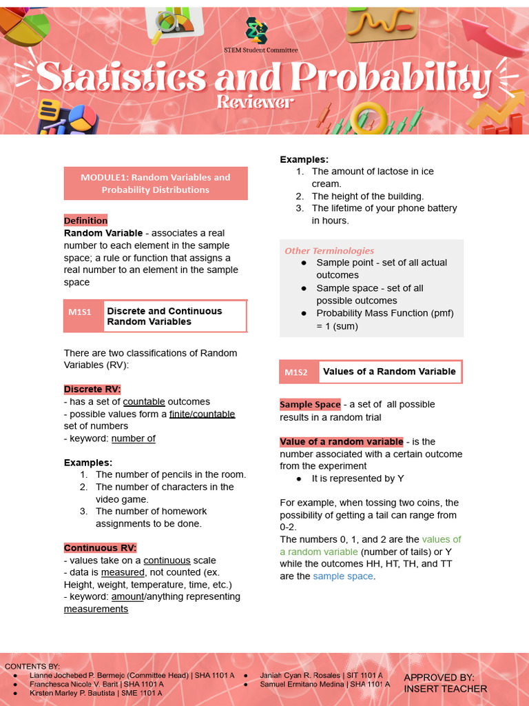 (2nd Sem) Stats and Prob Reviewer | PDF | Probability Distribution | Normal Distribution