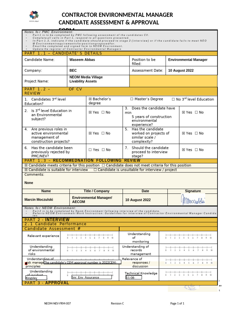 Contractor EM Candidate Assessment Approval Form - NEOM Media Village ...