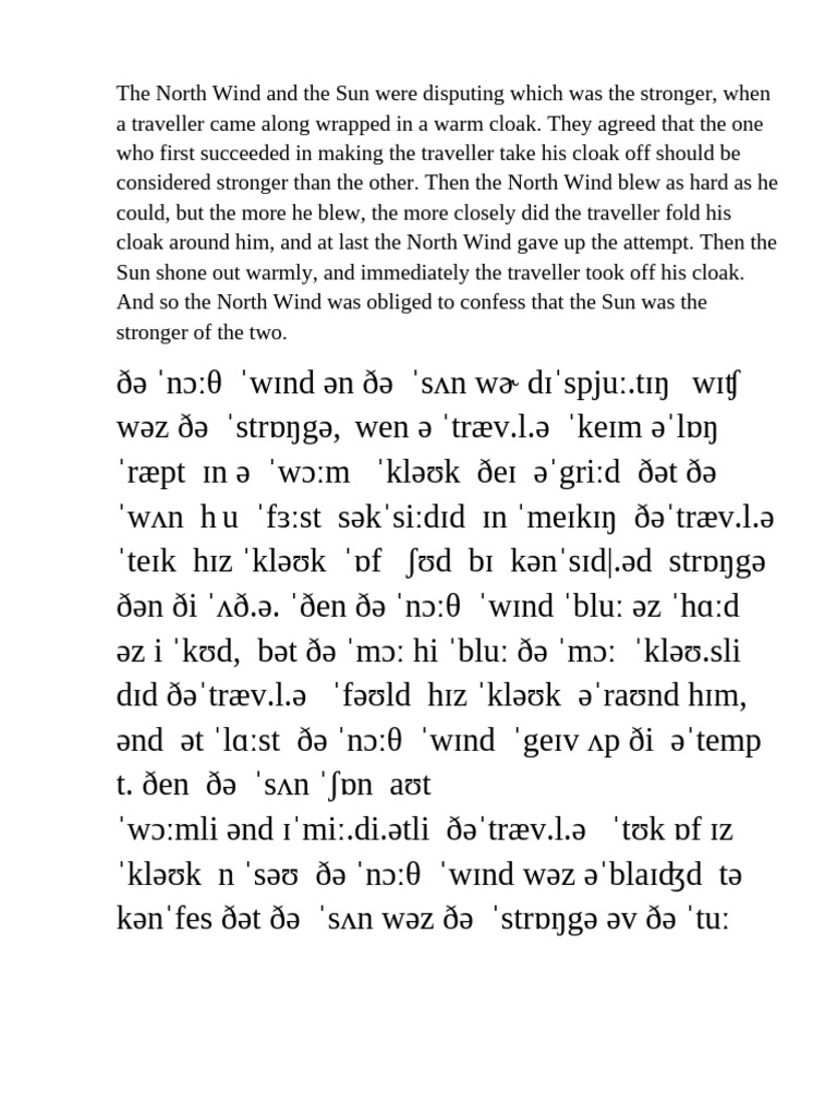 The North Wind and the Sun Fable | PDF