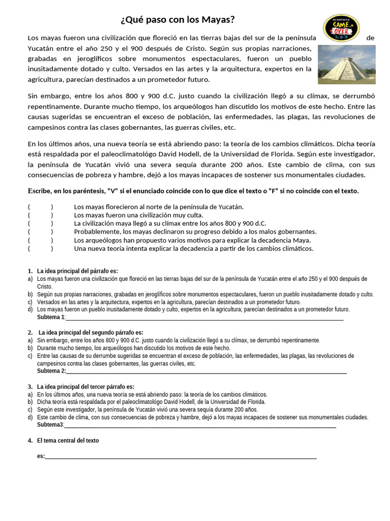 Lectura Sobre Mayas y Conectores | PDF | Civilización maya