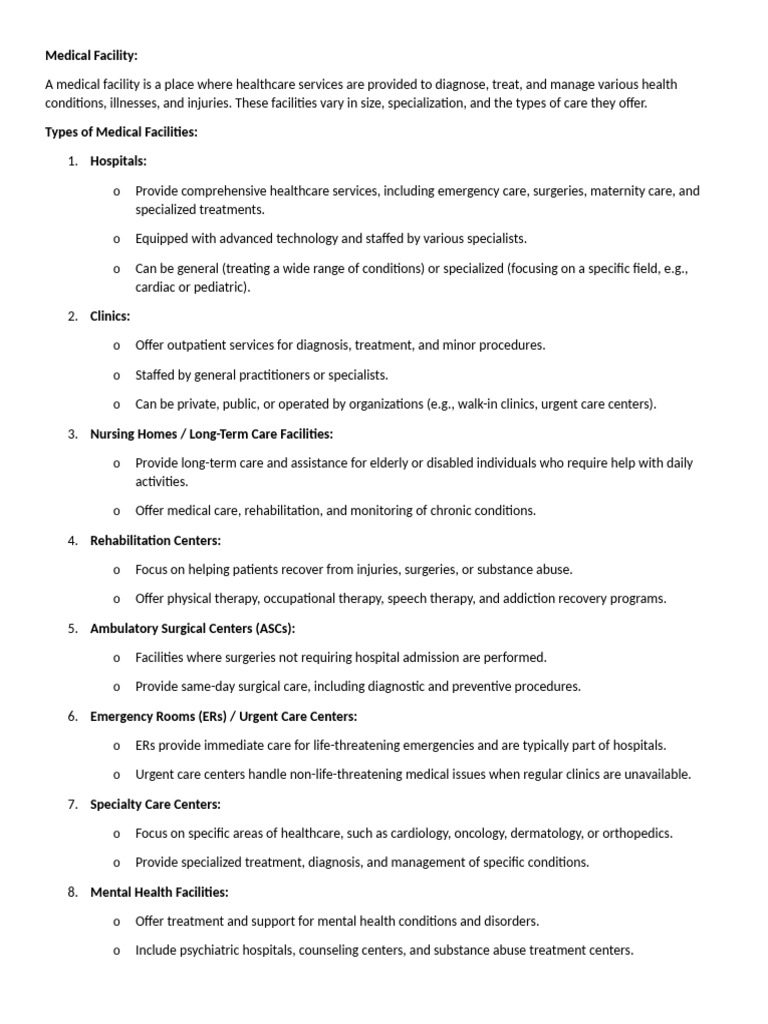 Types of Medical Facilities Explained | PDF | Hospital | Emergency ...