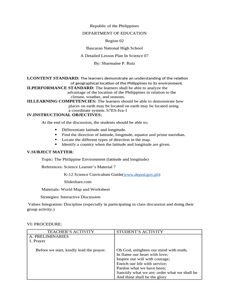 Lesson Plan - Latitude Part 2 | PDF | Latitude | Longitude