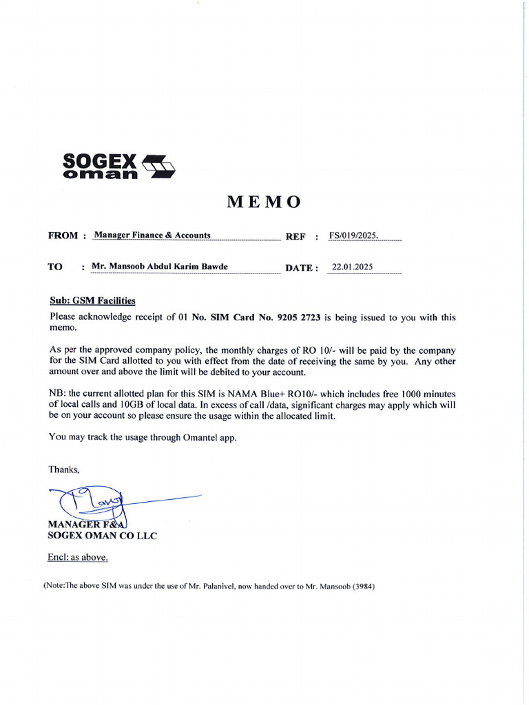 SIM Hand Over - 20250122162014 | PDF
