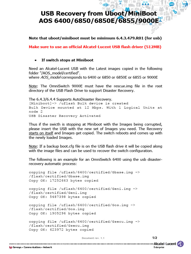 USB Recovery for Alcatel-Lucent AOS | PDF | Computer File | Usb Flash Drive
