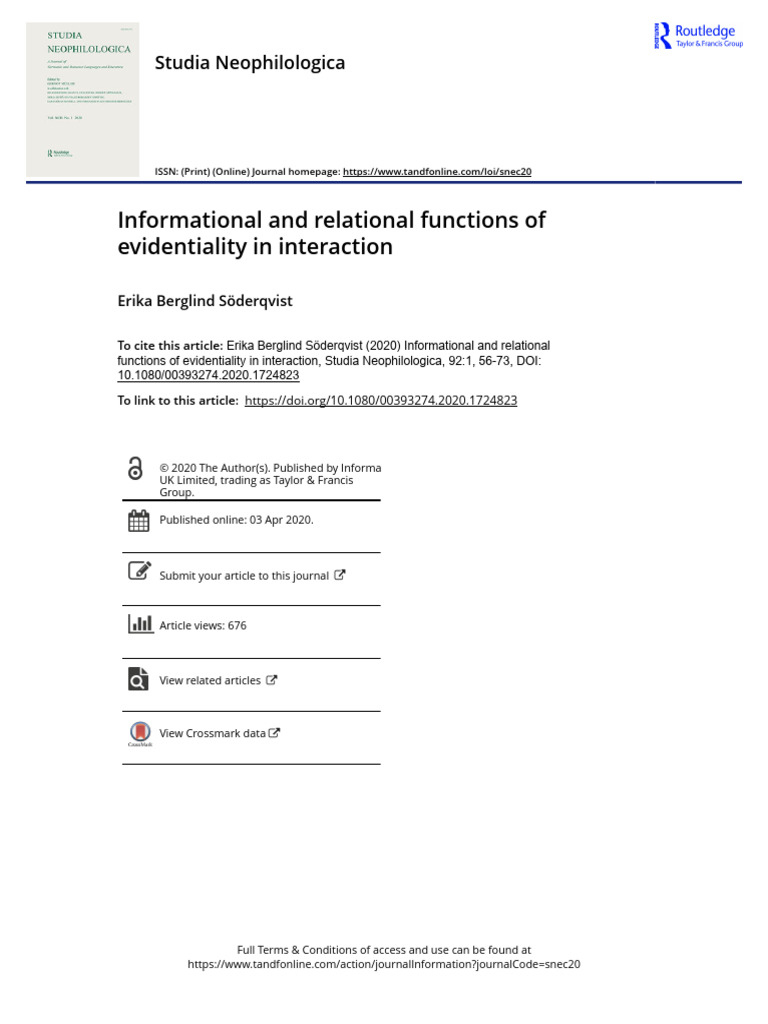 Informational and Relational Functions of Evidentiality in Interaction ...