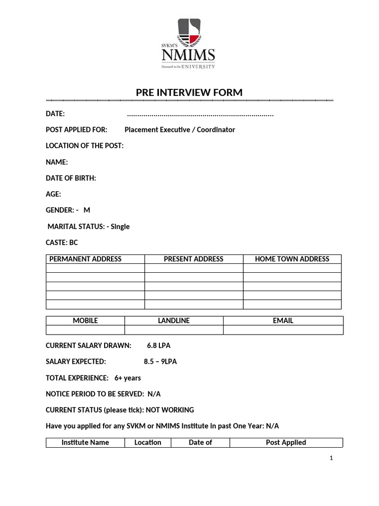 Pre Interview Form - Non - Teaching Form | PDF