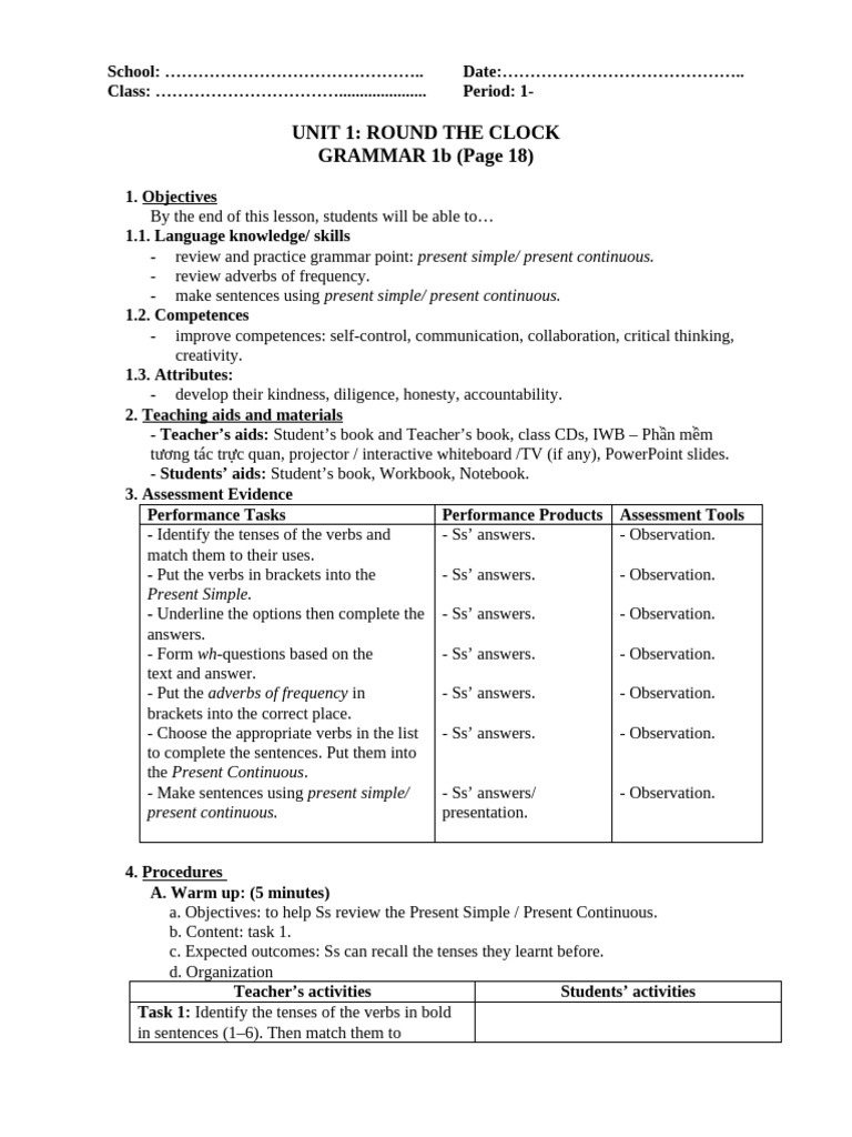 10 Lesson 1b - Grammar 1 | PDF | Verb | Grammatical Tense