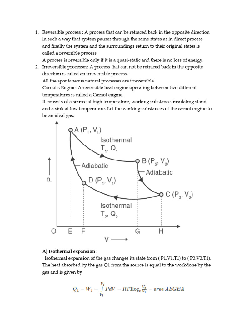 Carnot Engine: Reversible Process Explained | PDF | Heat | Second Law ...