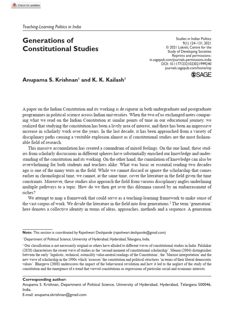 Generational Framework of Indian Constitution Studies | PDF ...