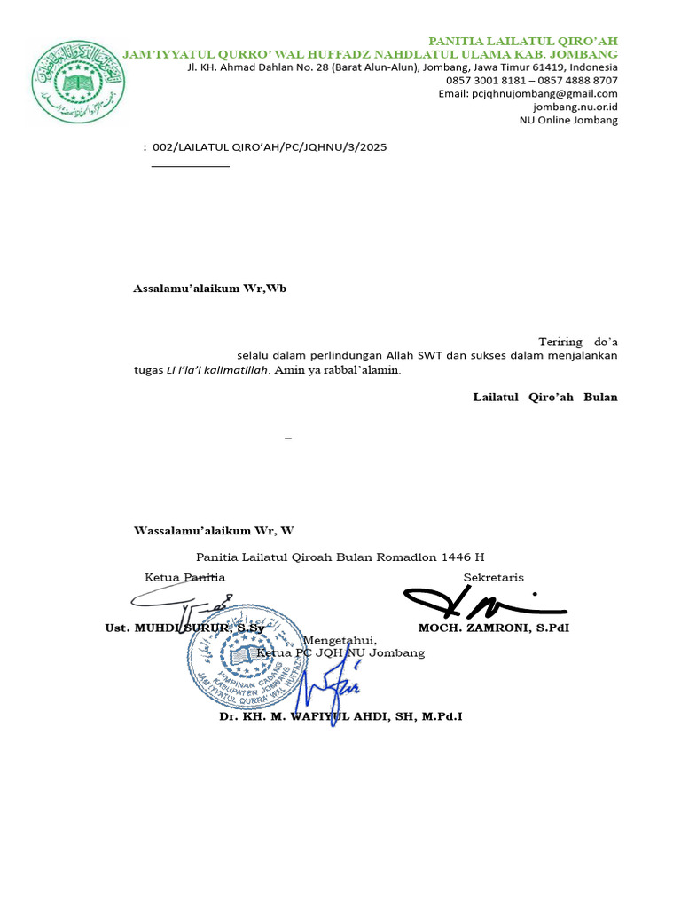Undangan Lailatul Qiro’ah 2025 Jombang | PDF