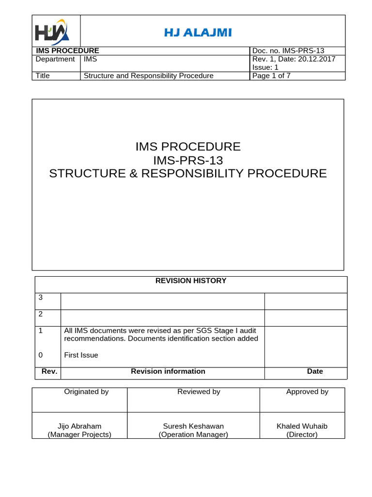 Ims 13 Structure & Responsibility Procedure | PDF | Audit | Internal Audit