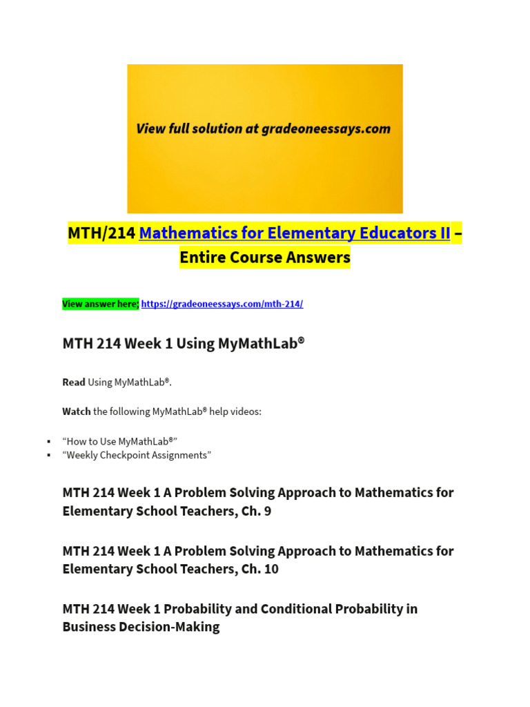 (Solved) MTH214 Mathematics For Elementary Educators II - University of ...