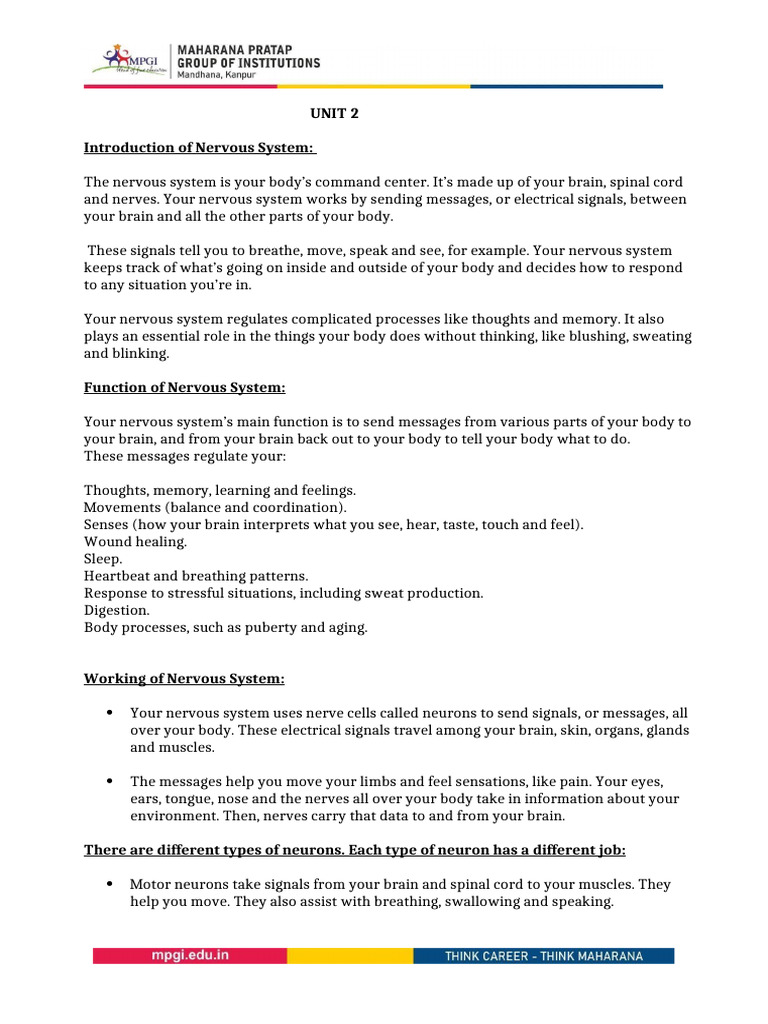 First Aid & Health Unit 2 Notes | PDF | Respiratory Tract | Nervous System