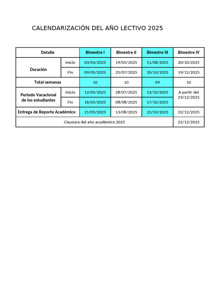 Calendarización Del Año Lectivo 2025 | PDF