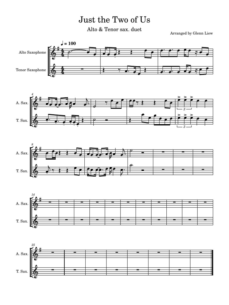 Just the Two of Us: Sax Duet Sheet | PDF | Saxophone | Tenor Saxophone