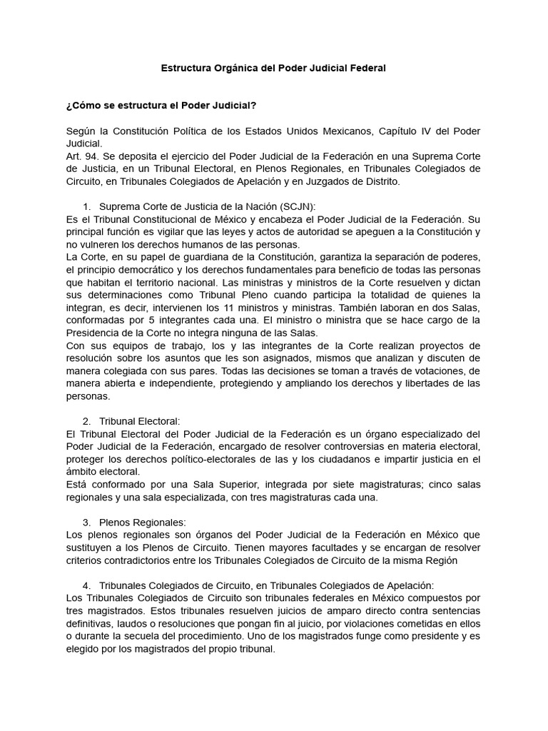 Estructura del Poder Judicial Federal | PDF | Judicaturas | Ley politica
