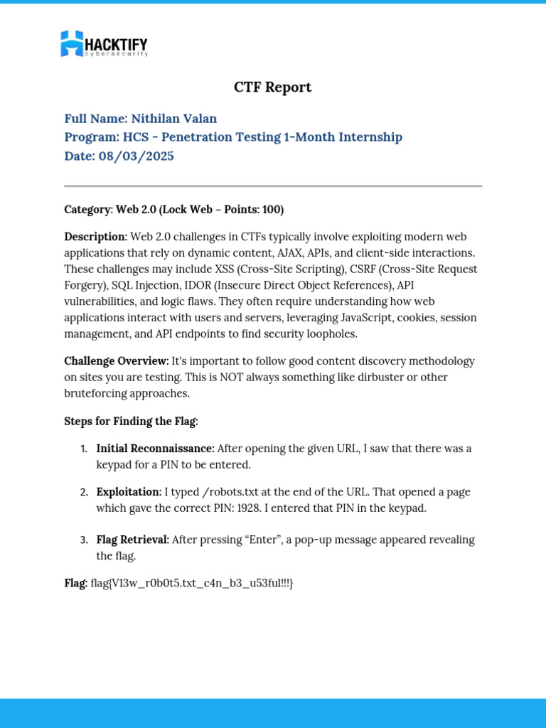 Nithilan Valan Week 4 CTF Report Hacktify Internship | PDF | Encryption | Cryptography