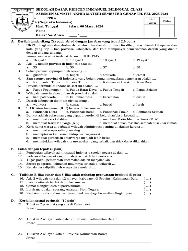 Asesmen Sumatif Akhir Materi PPKn Tema 6 | PDF