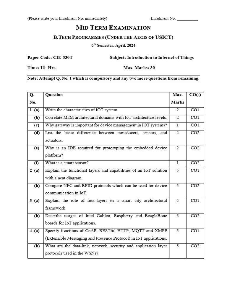 IOT Sessional Question Paper | PDF