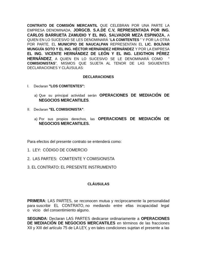 Contrato de Comisión Mercantil | PDF
