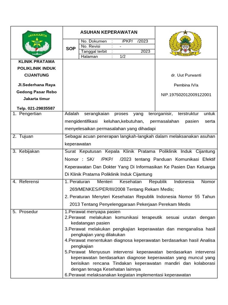 Sop Asuhan Keperawatan | PDF