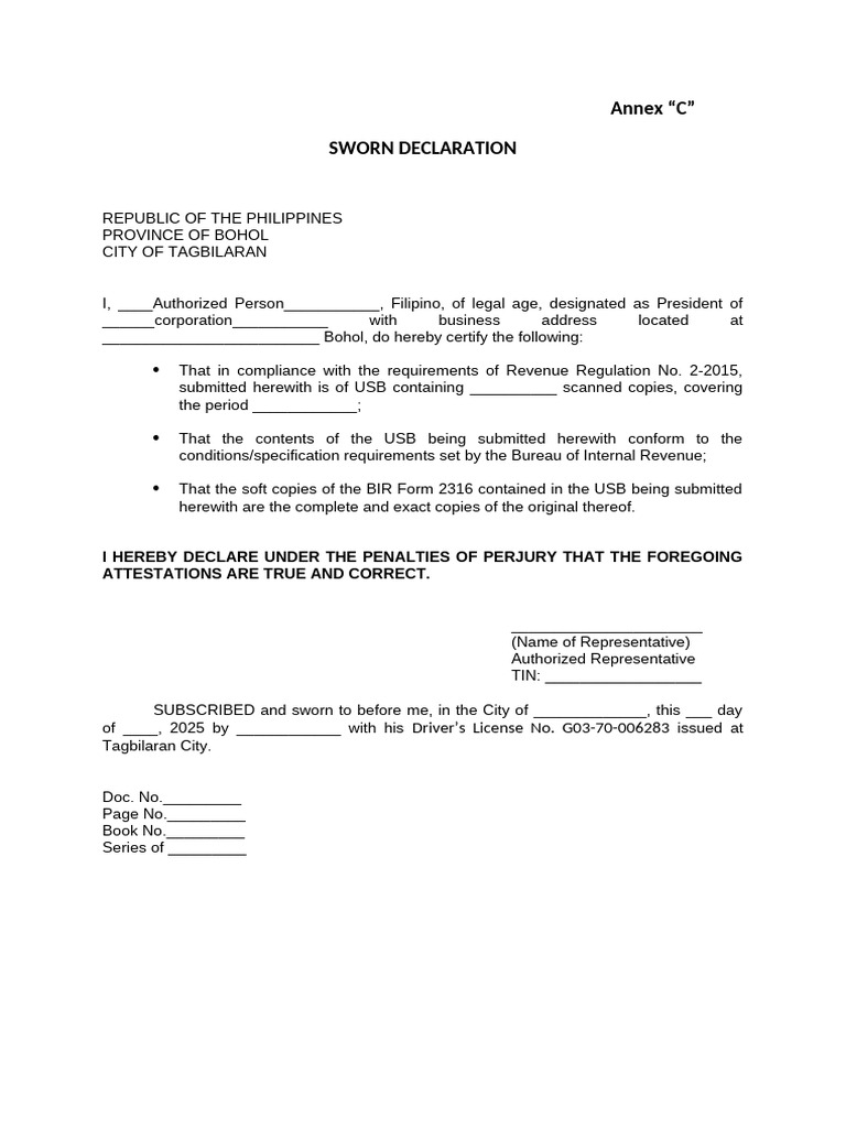 Sworn 2316 - BIR Annex C | PDF