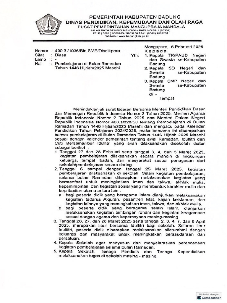 Surat Edaran Pembelajaran Di Bulan Ramad | PDF