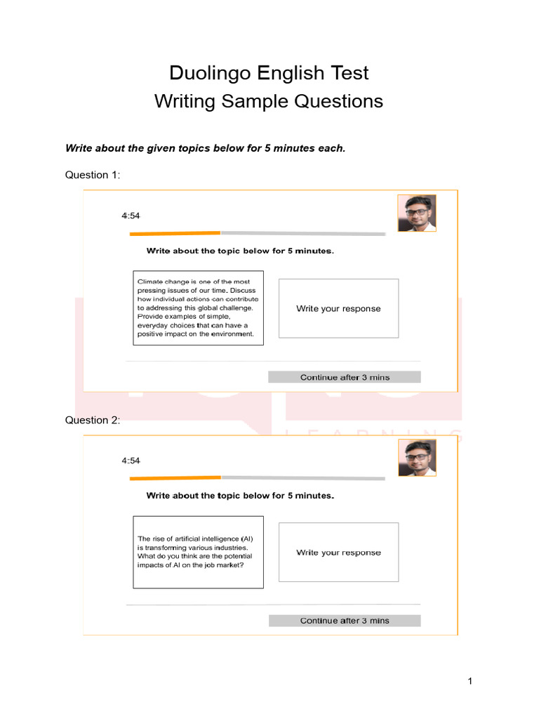 Duolingo Writing Sample Questions 1700055339 | PDF