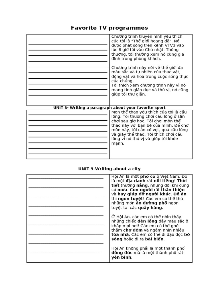 Favorite TV Programmes: UNIT 8-Writing A Paragraph About Your Favorite ...
