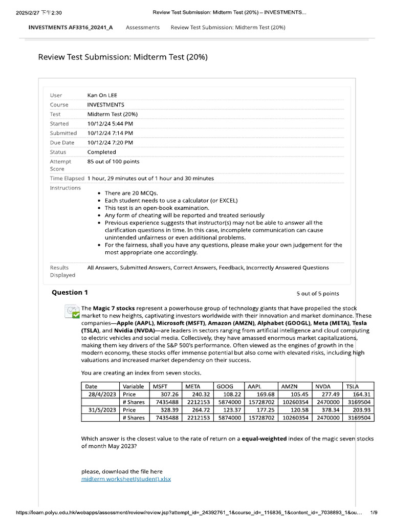 Investment Mid Term | PDF