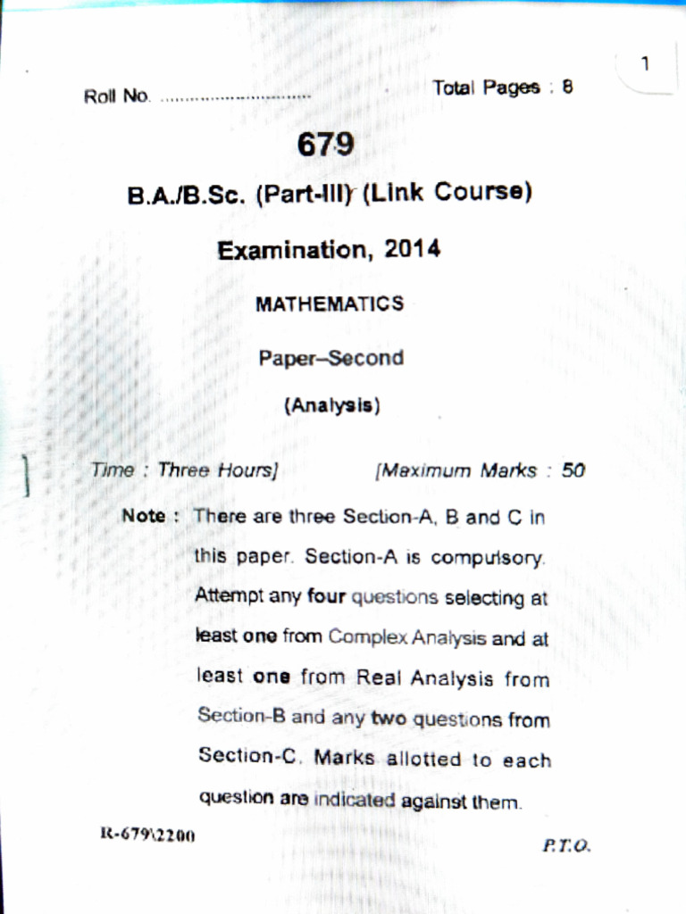 Math Analysis 2014 Kumaun University Pdf Mathematics Mathematical