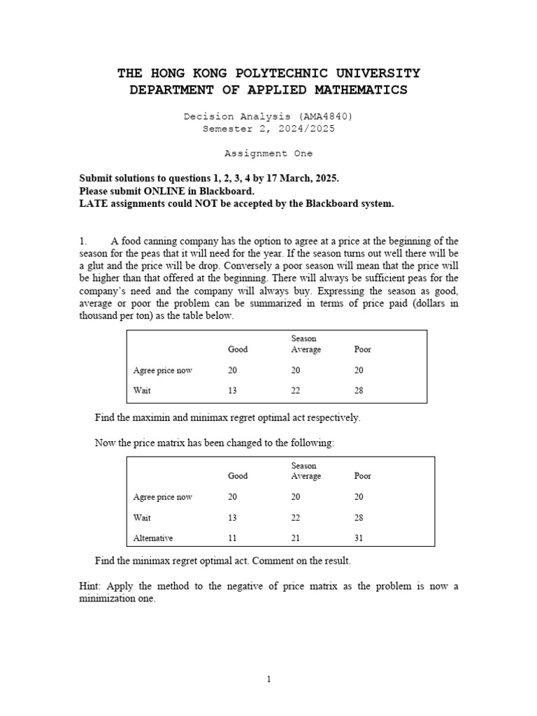 Decision Analysis Assignment1 | PDF | Utility | Applied Mathematics