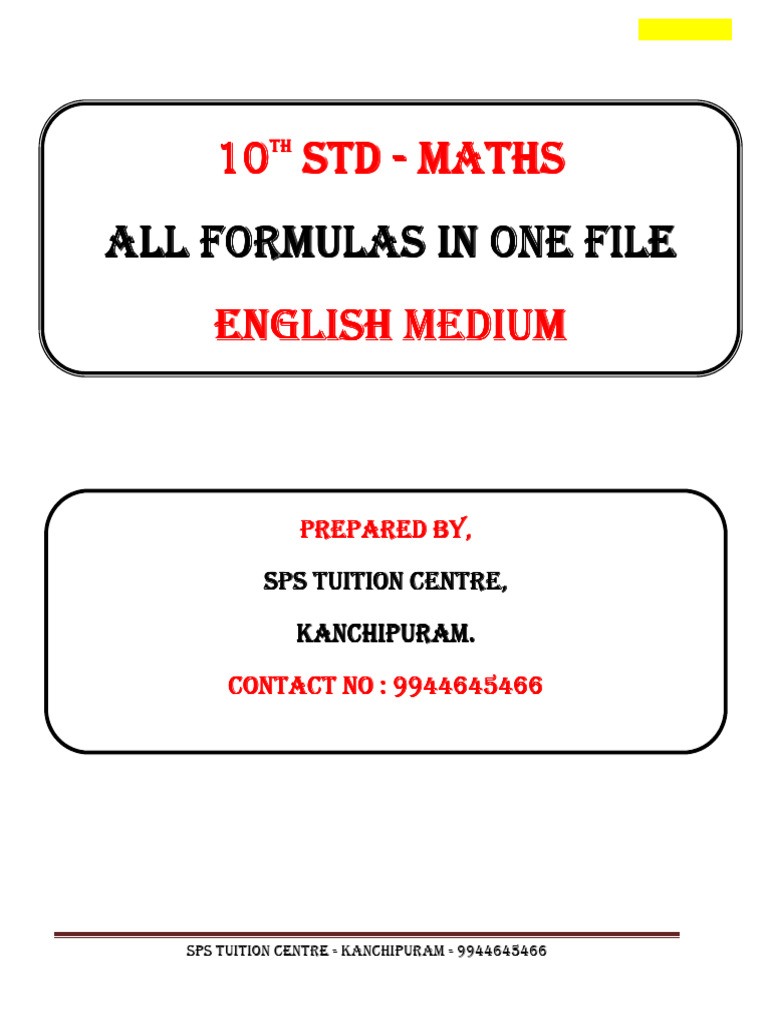 10th maths formulas EM | PDF | Mathematics | Mathematical Analysis
