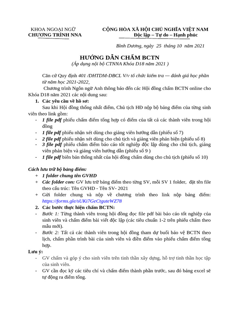 Hướng Dẫn Chấm BCTN Online | PDF