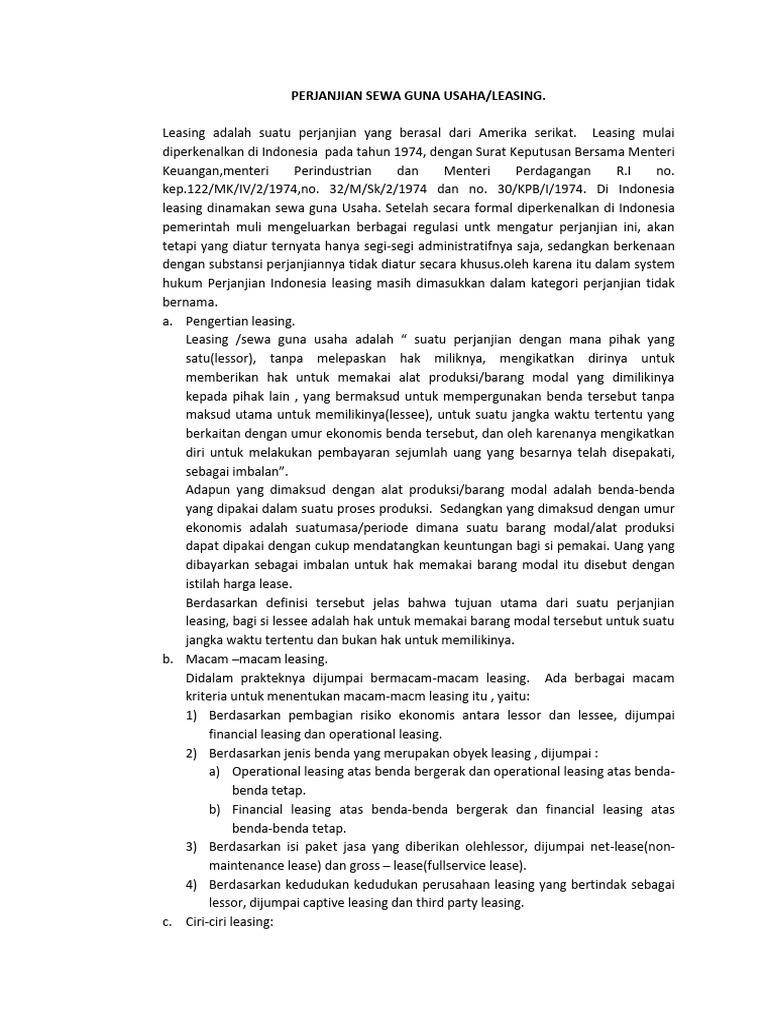 Panduan Lengkap Perjanjian Leasing di Indonesia | PDF