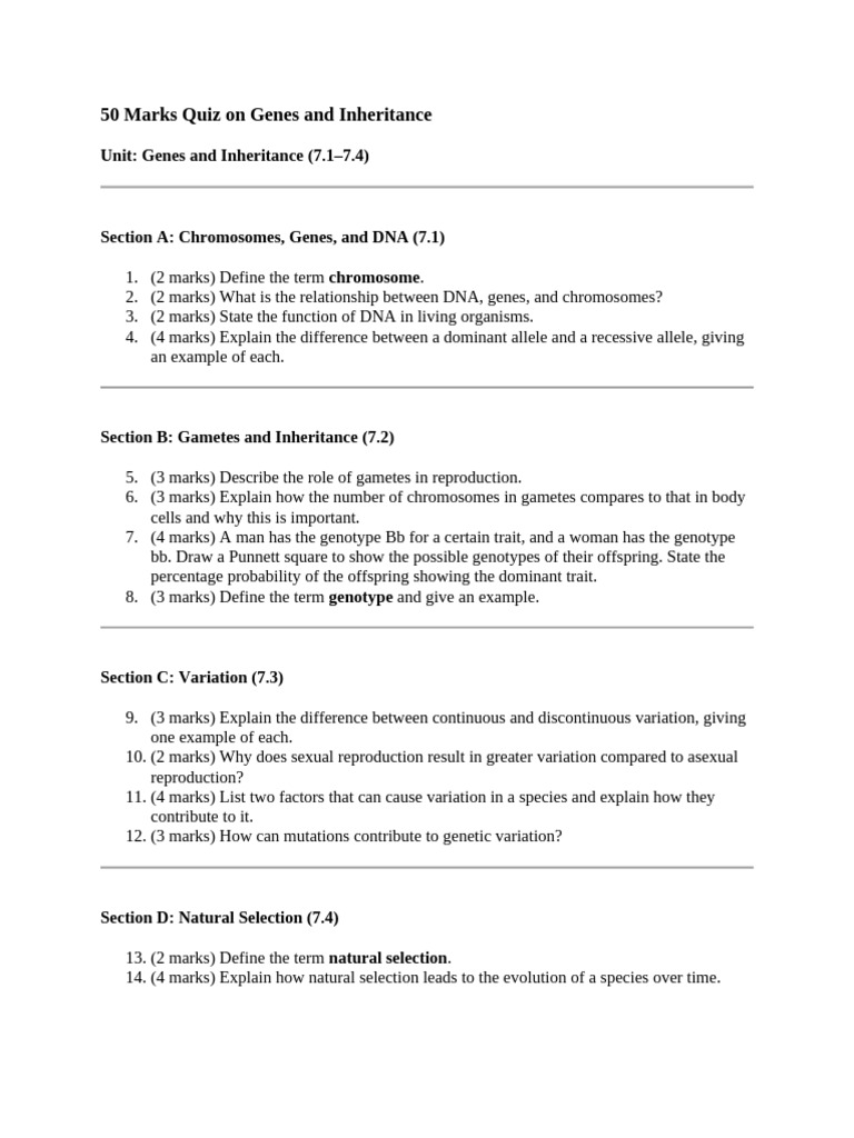 Unit 7 Genes and Inheritance | PDF
