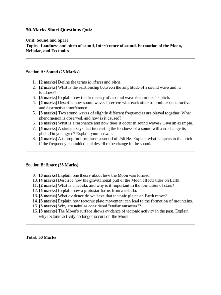 Sound and Space Quiz: Key Concepts | PDF
